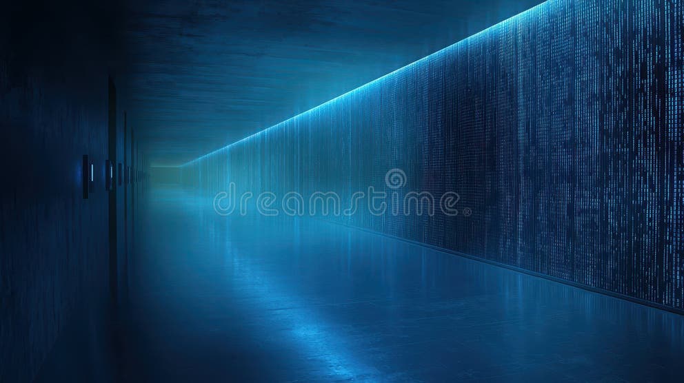 Immersive Journey through a Futuristic Blue Data Corridor, Visualization of Information Flow ...