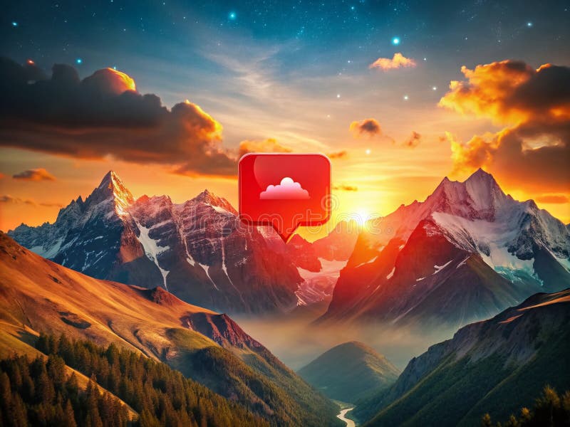 Immersive Landscape Backdrop Featuring a Dynamic 3D Red Notification ...