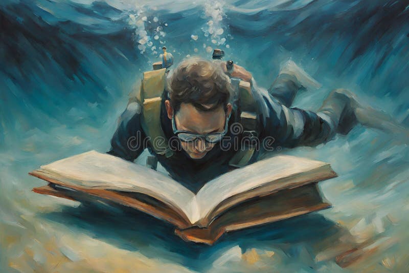 Immersive Learning Diving into the World of Books Stock Illustration ...