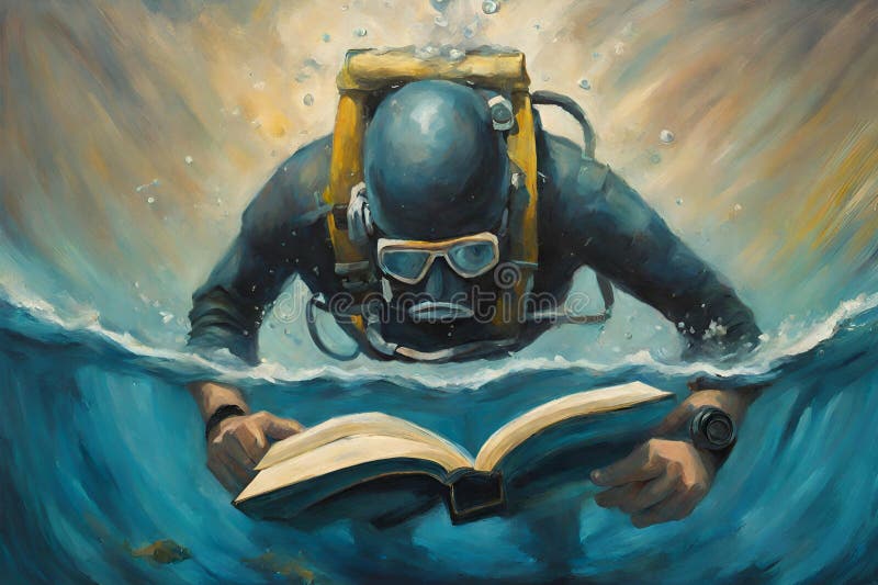 Immersive Learning Diving into the World of Books Stock Illustration ...