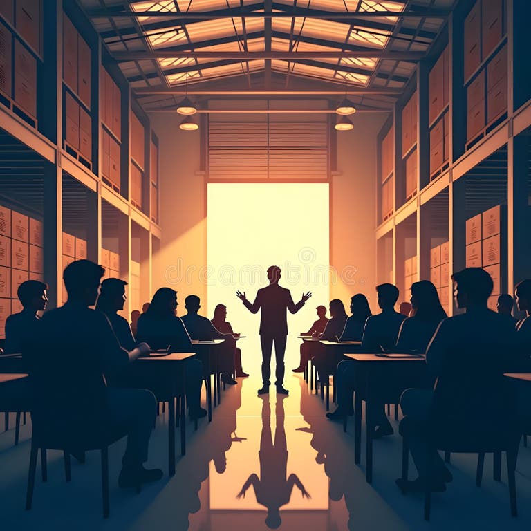 Immersive Learning Silhouettes in a Warehouse Classroom Stock ...