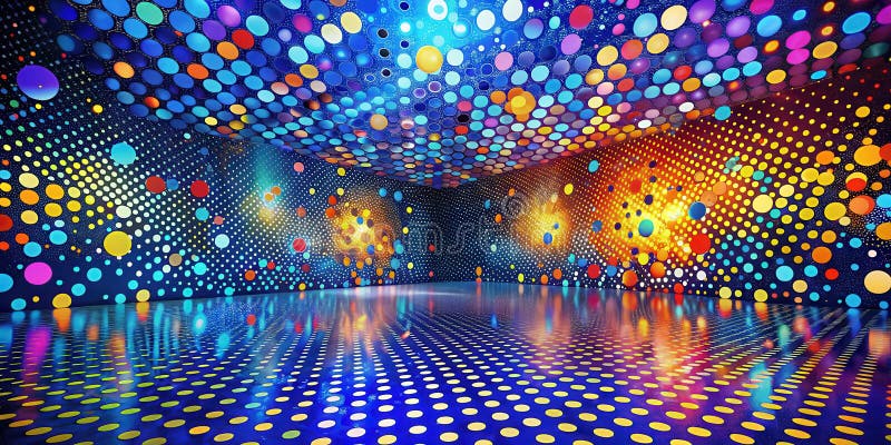 An Immersive Multicolored Sphere Patterned Room with Reflective Floor ...