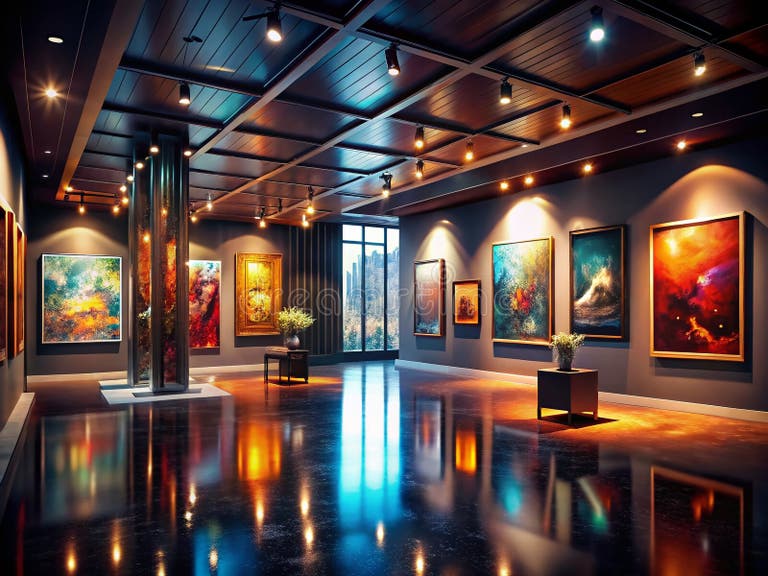 Immersive Museum Exhibit a Dramatic LowLight Gallery Interior Digitally ...