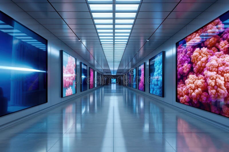 Immersive Museum Hallway with Graphic Displays a Captivating Visual ...