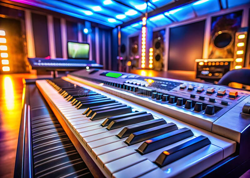 Immersive Music Production Studio a Panoramic View of a Modern Keyboard ...