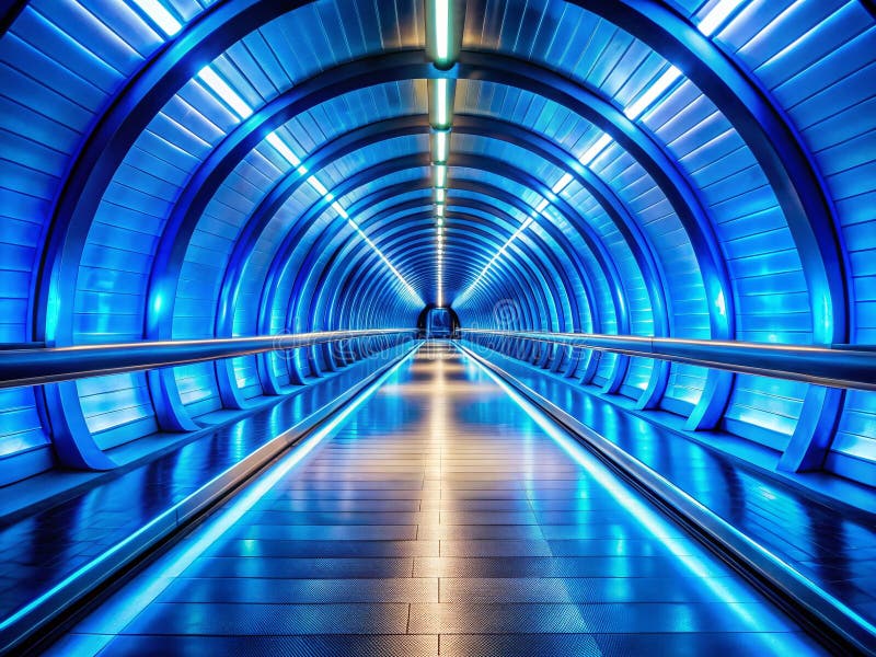 Immersive Neon Blue Tunnel a Panoramic Abstract Corridor Explores ...
