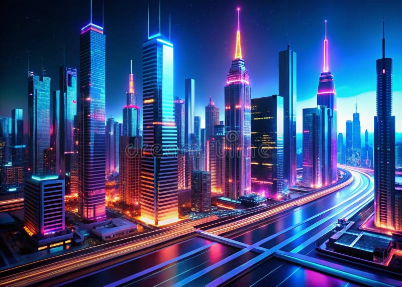 Immersive Neon Metropolis: a Stunning 3D Visualization of a Glowing ...