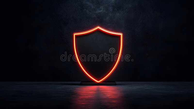 Immersive Neon Shield Icon Symbolizing Protection in a Dark, Futuristic ...