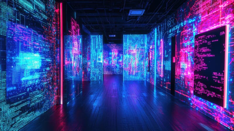 Immersive Neon Vr Experience Floating Geometric Shapes in a Luminous ...