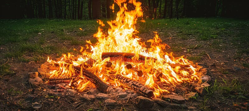 Immersive Outdoor Camping Experience Around a Captivating and Crackling ...