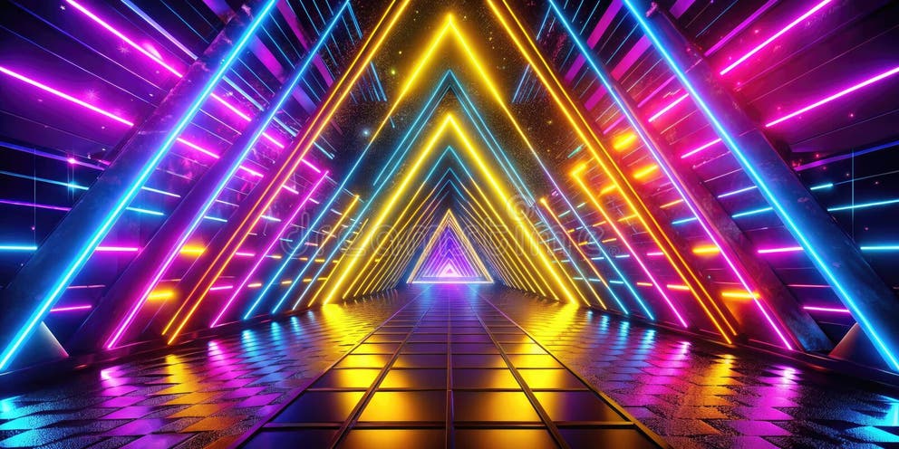 Immersive Psychedelic Neon Triangle Tunnel a 3D Rendered Nightclub ...