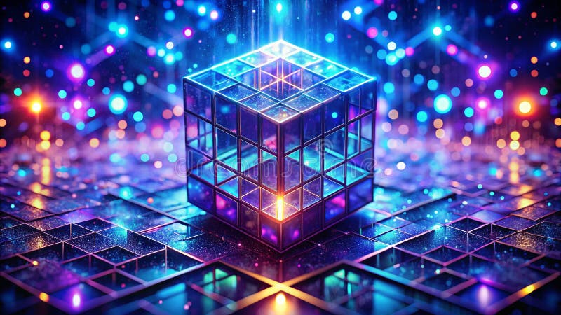 Immersive Purple and Blue 3D Cube Grid Background a Surreal Digital Art ...