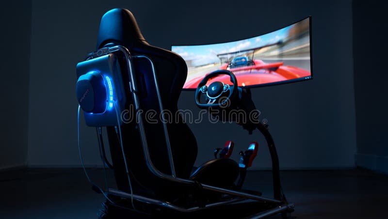 Immersive Racing Simulation Cockpit with Curved Monitor and Steering ...