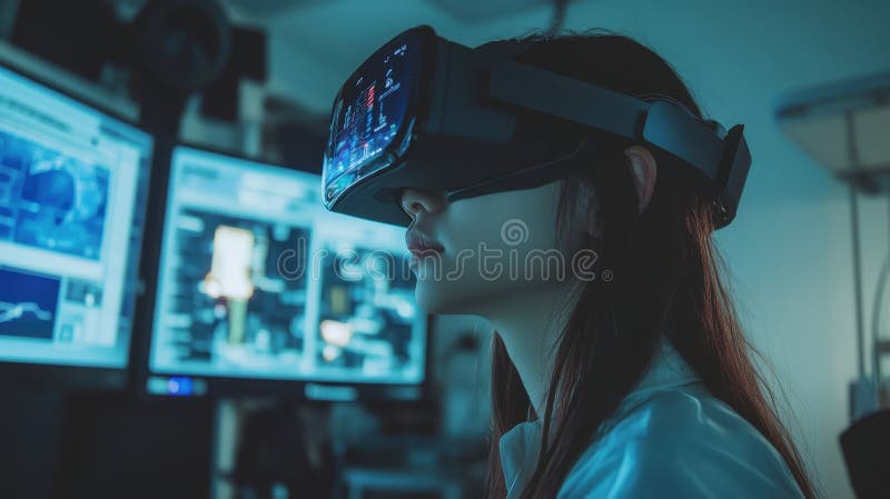 Immersive Reality Woman Exploring VR in HighTech Lab Environment Stock Image - Image of light ...