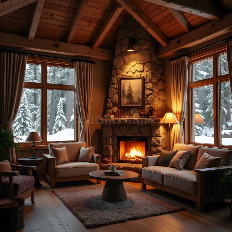 Immersive Rustic Mountain Decor Cozy Interior Design with Warm Lamp ...