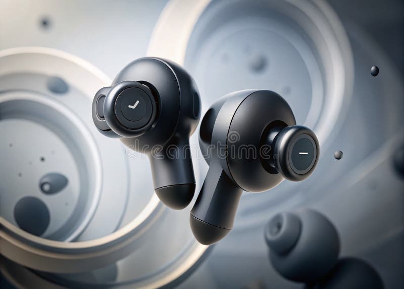 Immersive Sound Experience Black Wireless Earbuds in a Double Exposure ...