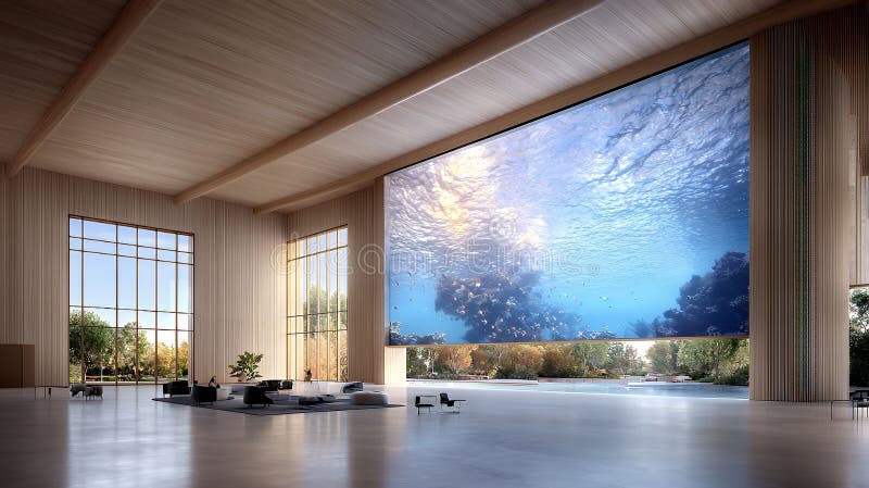 Immersive Underwater Display Wall in Modern Lobby Stock Illustration ...