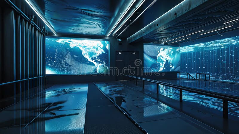 Immersive Underwater Experience in Futuristic Hall with Dynamic Led ...