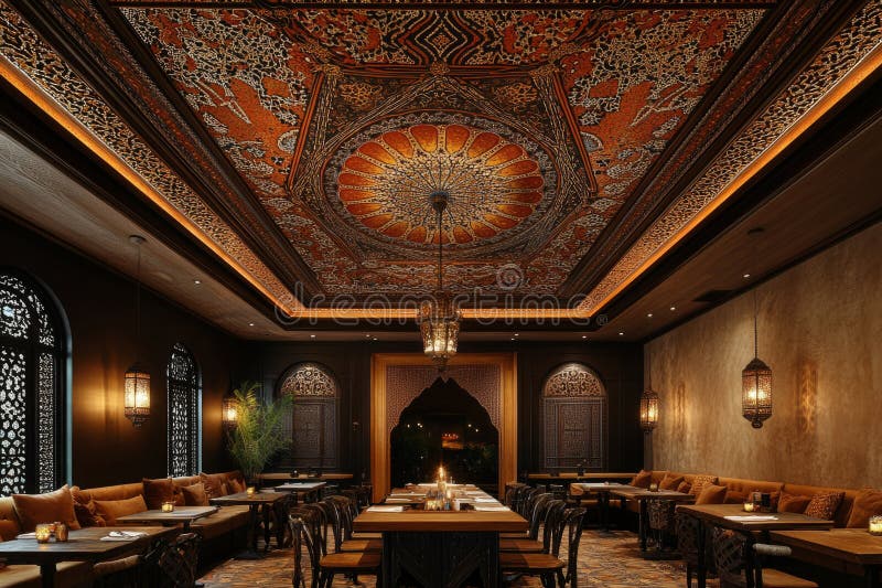 Immersive View of a Luxurious Moroccan Restaurant Interior, Showcasing ...