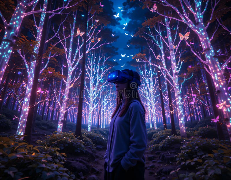 Immersive Virtual Forest with VR Interaction Stock Illustration ...
