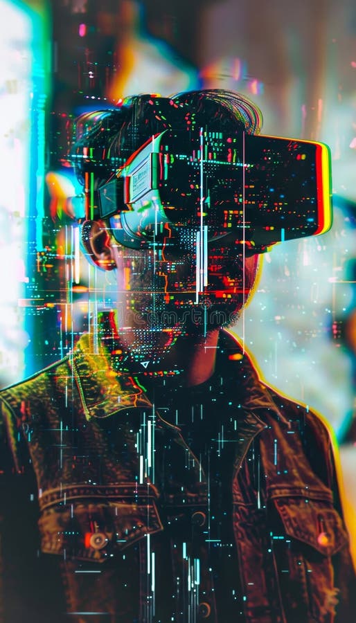 Immersive Virtual Reality Experience a Man Engulfed in Digital Glitches ...