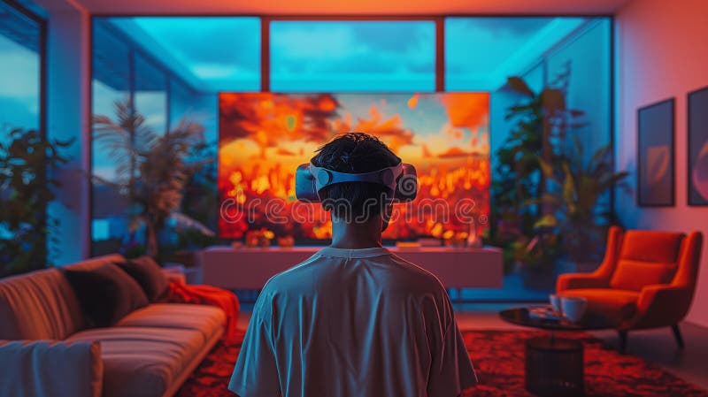 Immersive Virtual Reality Experience in Modern Living Room Stock Image ...