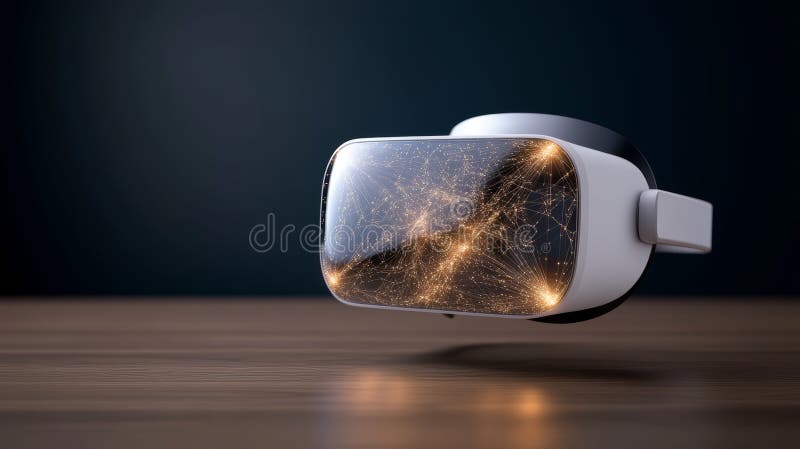 Immersive Virtual Reality Experience, White Vr Headset on Rustic Wooden ...