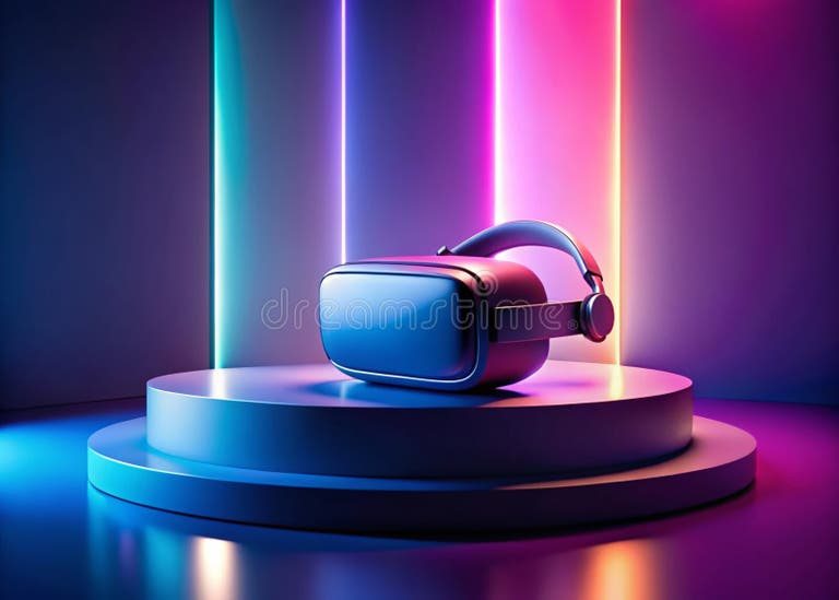 Immersive Virtual Reality Headset Displayed on a Sleek Empty Podium a ...