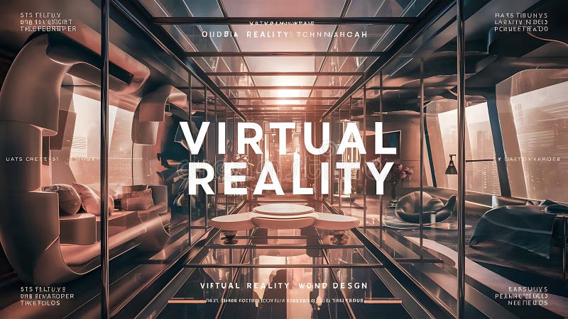 Immersive Virtual Reality Mockup, Modern Living Room Interior Design and Screen Display Stock ...