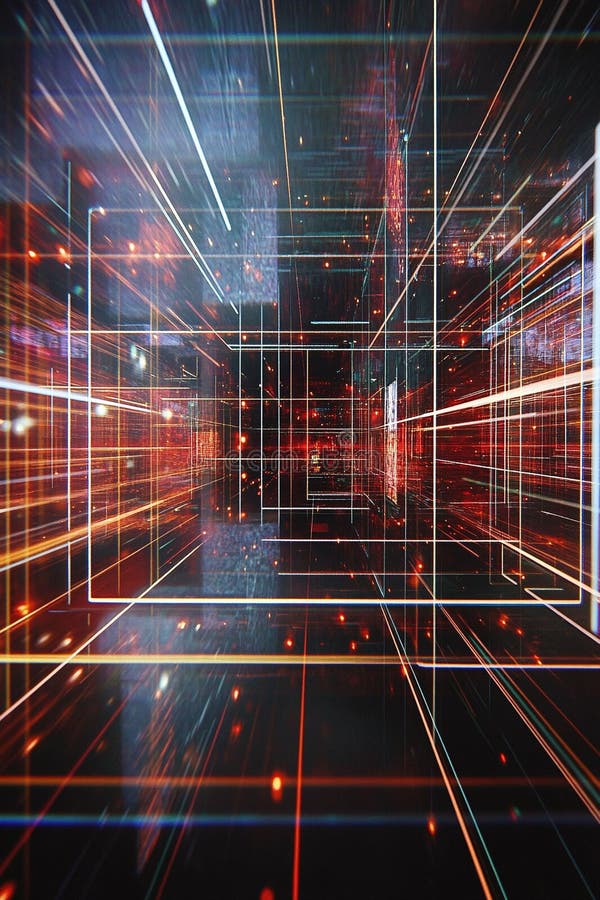 Immersive Virtual Reality Space Defined by Elegant Neon Trail Effects ...