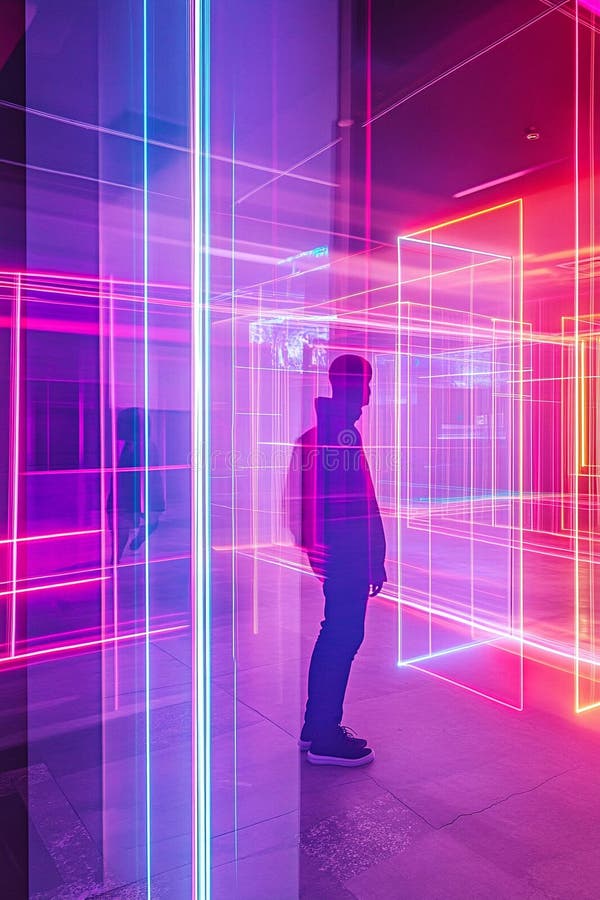 Immersive Virtual Reality Space Defined by Elegant Neon Trail Effects ...