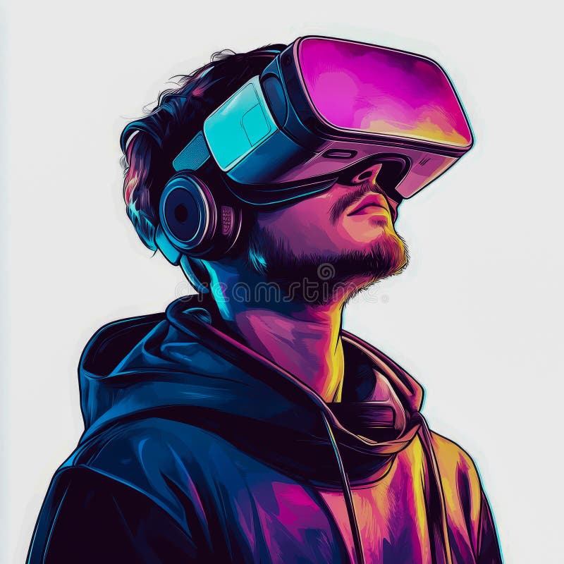 Immersive VR Gaming Experience with Man Wearing Virtual Reality Headset ...