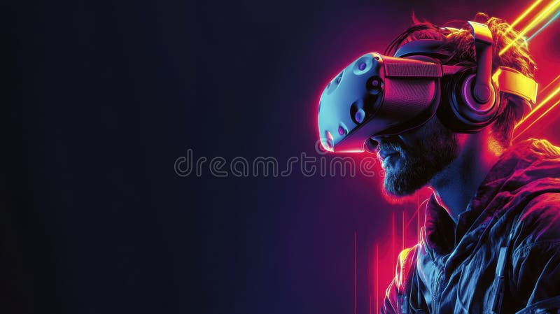 Immersive Vr Gaming Experience with Vibrant Neon Lights for Technology ...