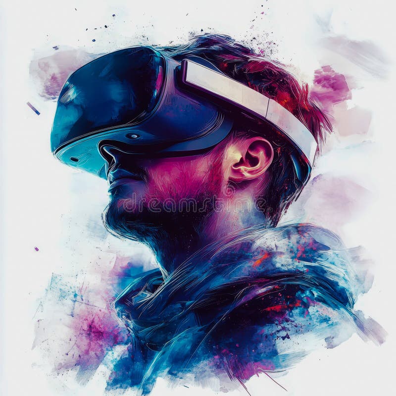 Young Gamer Virtual Reality Headset Engaged Immersive Digital ...