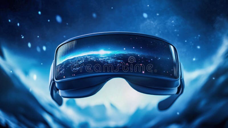 Immersive Vr Headset Reflecting Earth in Cosmic Space Stock ...