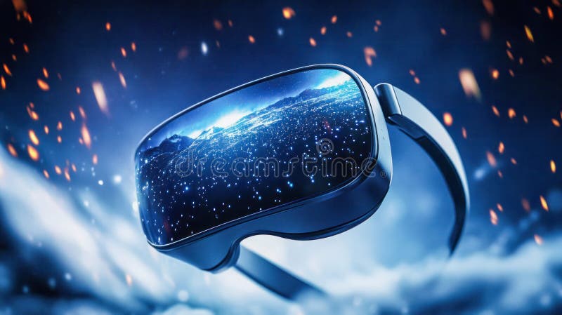 Immersive Vr Headset Reflecting Earth in Cosmic Space Stock ...