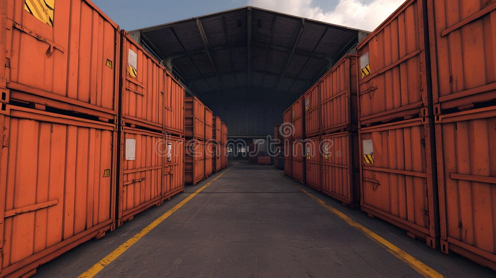 Immersive Warehouse Scene Showcasing Stacked Cargo Containers in a ...