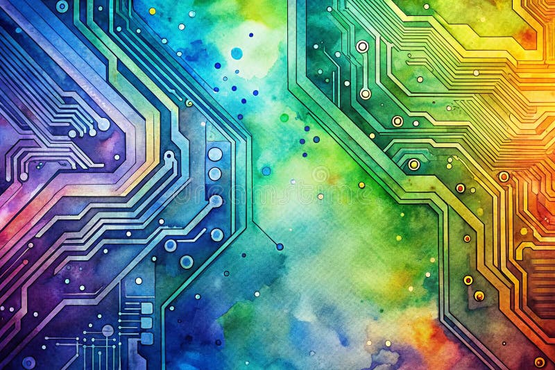 Immersive Watercolor Circuit Board Pattern a Seamless Abstract Design ...