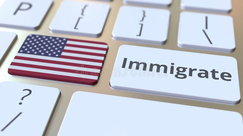 IMMIGRATE Text and Flag of the United States on the Buttons on the ...