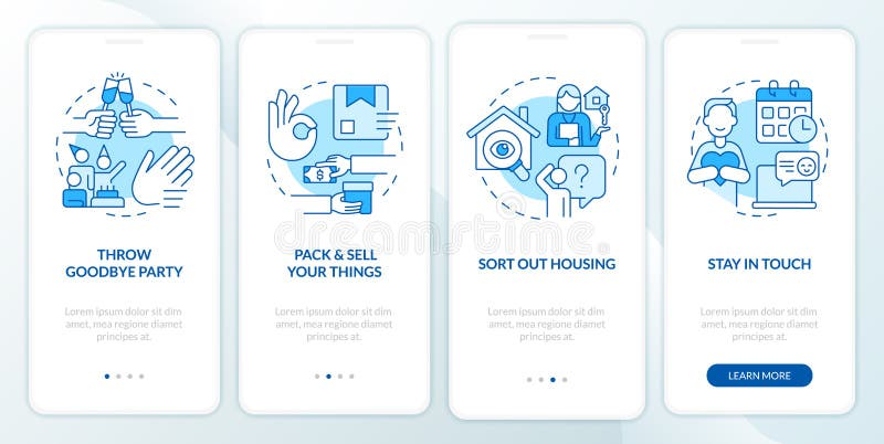 Immigration Advices Blue Onboarding Mobile App Screen Stock Vector ...