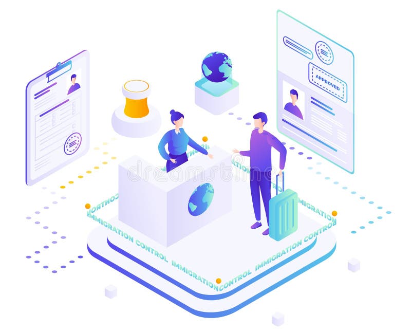 Immigration Control, Registration and Checkpoint Vector Illustration ...