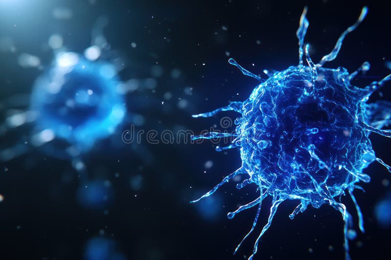 Immune Cells Illuminated in Electric Blue, Showcasing Intricate Details ...