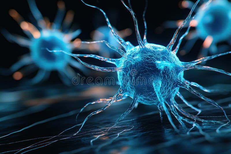 Immune Cells Illuminated in Electric Blue, Showcasing Intricate Details ...