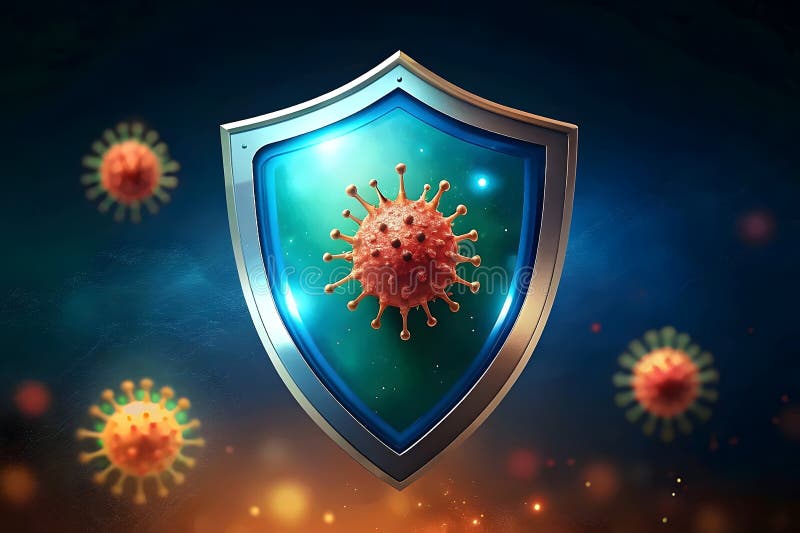 Immune Defense Concept with Shield and Virus Particles Stock ...