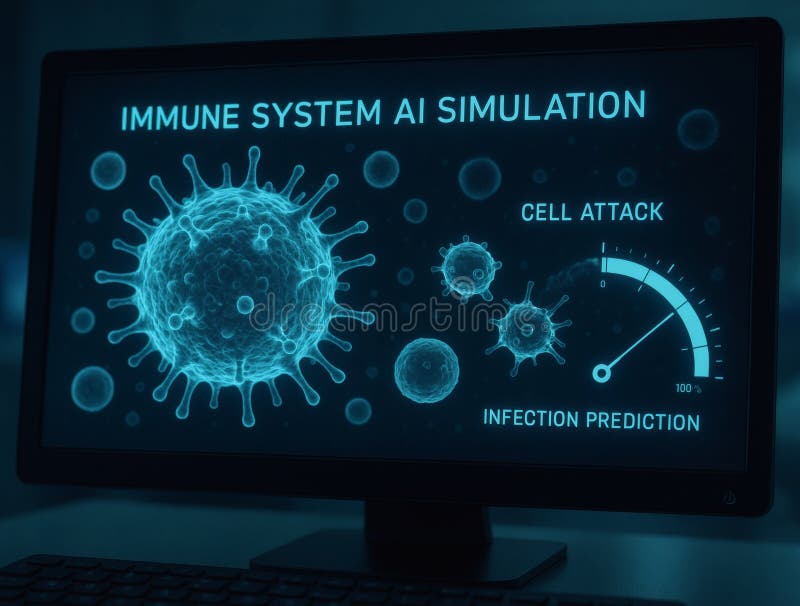 Immune System AI Simulation Display with Virus Cells and Infection ...