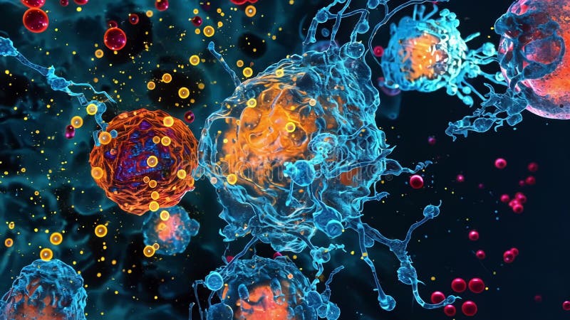 Immune System Attacking Virus Cells, Microscopic View of Antibody Cells ...