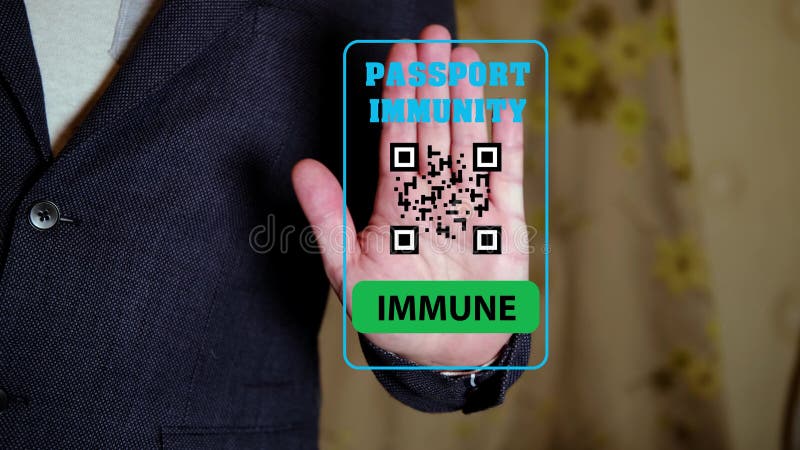 Immunity Passport Concept. a Man Shows a Palm on Which a Digital ...