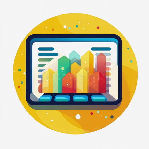 Immutable Data Concept Flat Icon Depicting Laptop with Chart Symbolizing Analytics and Digital ...