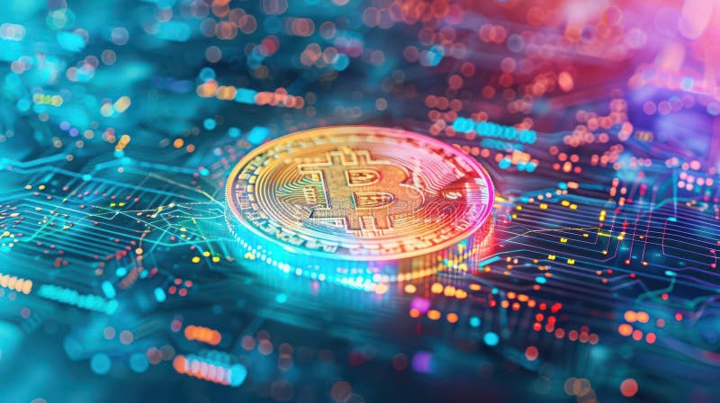 Immutable Digital Token Glowing in Neon Lights Stock Illustration ...