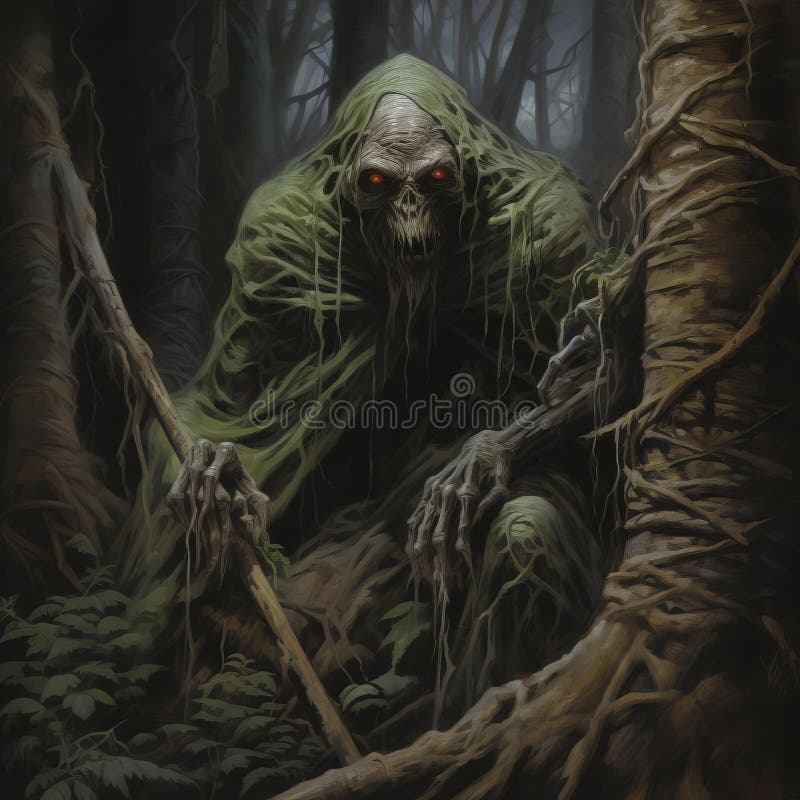 Mysterious Imp Emerges from Haunted Forest Shadows in Green Stock ...